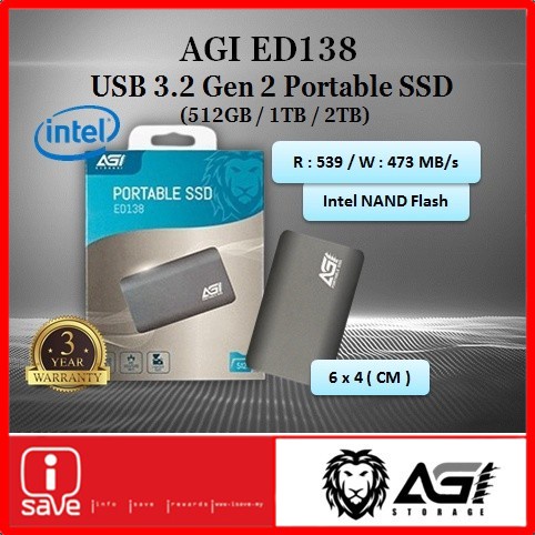 AGI PORTABLE SSD External ED138 Type-C USB 3.2 Gen 2 ULTRA THIN ...