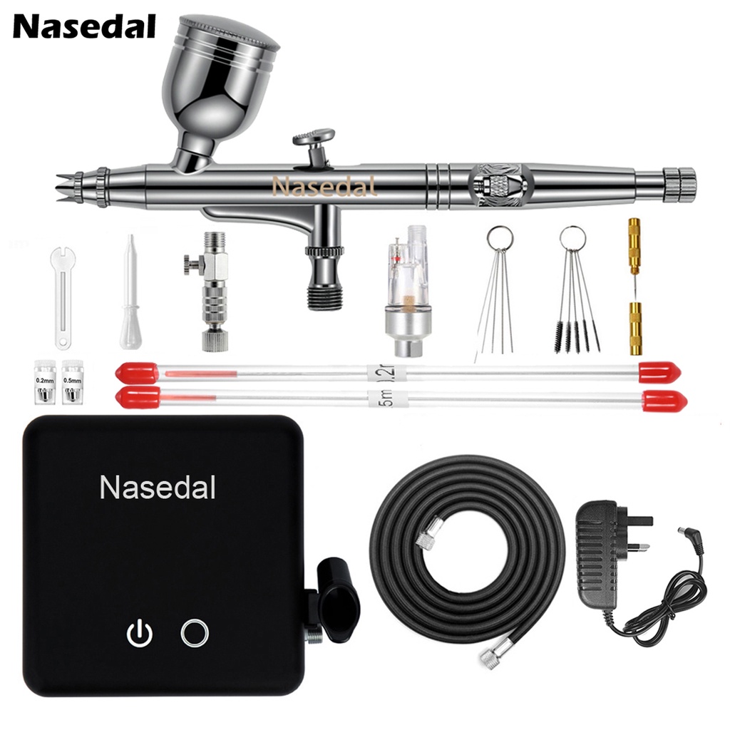 Nasedal Dual-Action 0.3mm Airbrush kit with Auto-Stop Compressor for ...