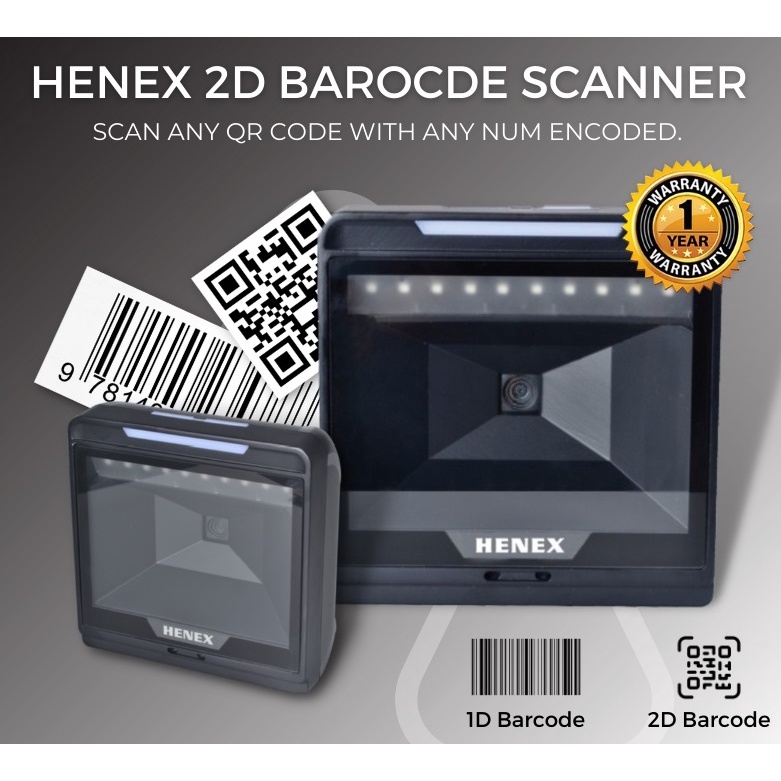 HENEX Desktop Barcode Scanner High Speed Resolution USB 1D/2D/QR Bar ...