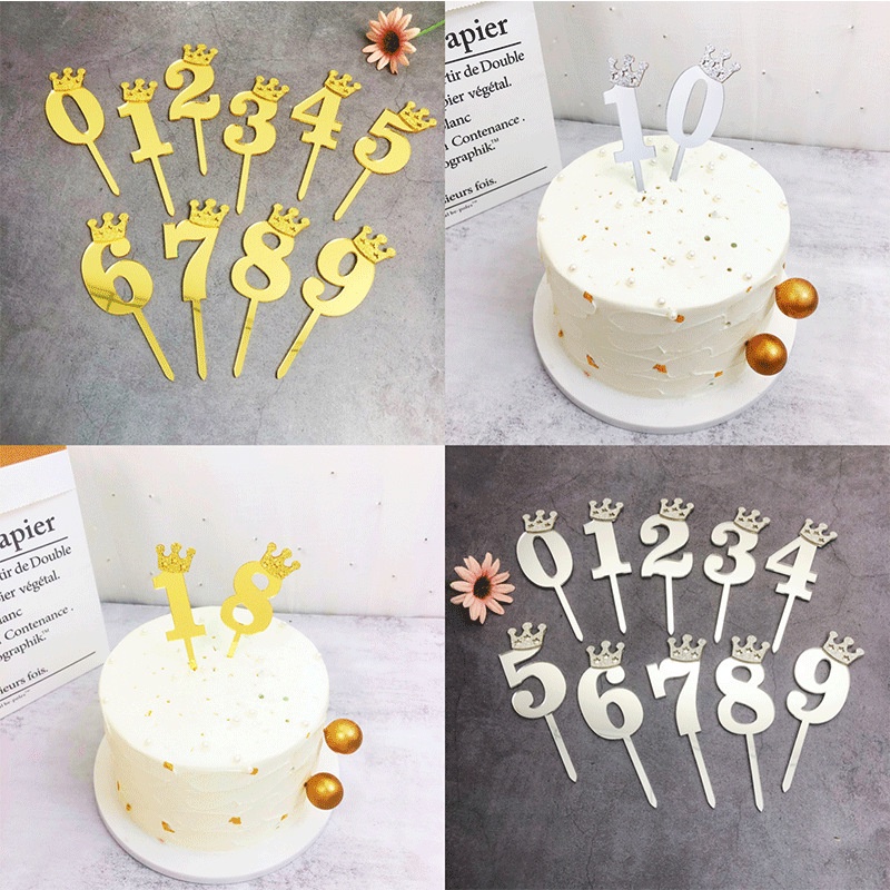 Acrylic Gold Silver Numbers Crown Number Cake Topper Happy Birthday ...