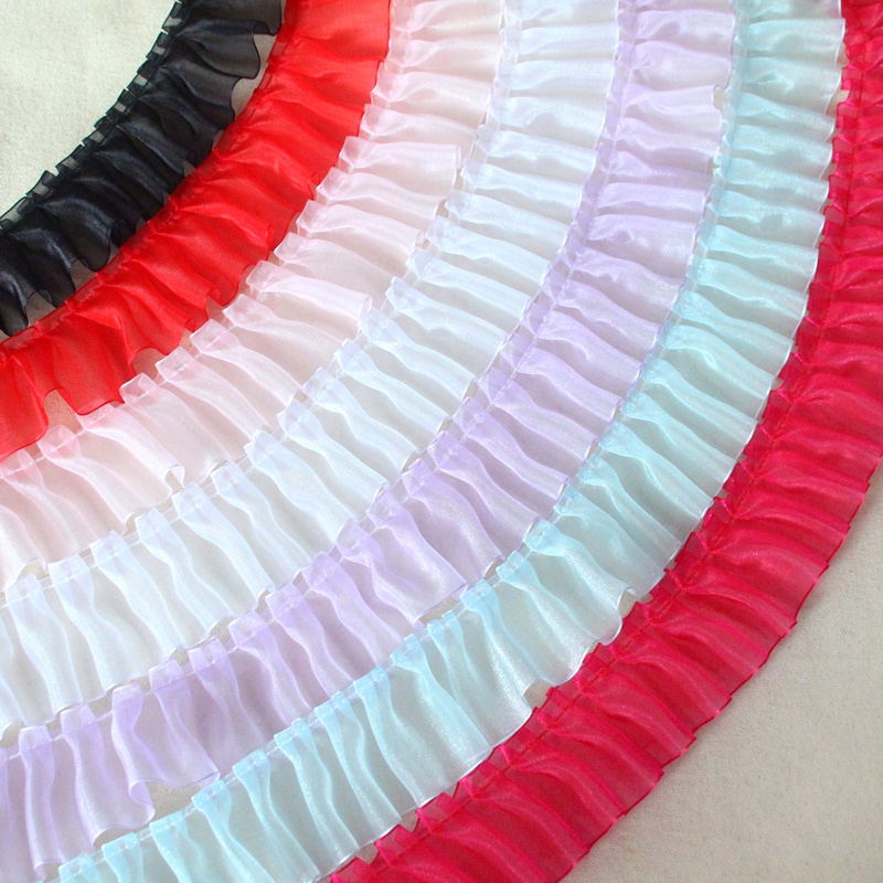 1 yard Ruffles Lace Trims Pleated Tulle Mesh Fabric Ribbon Sewing Dress ...