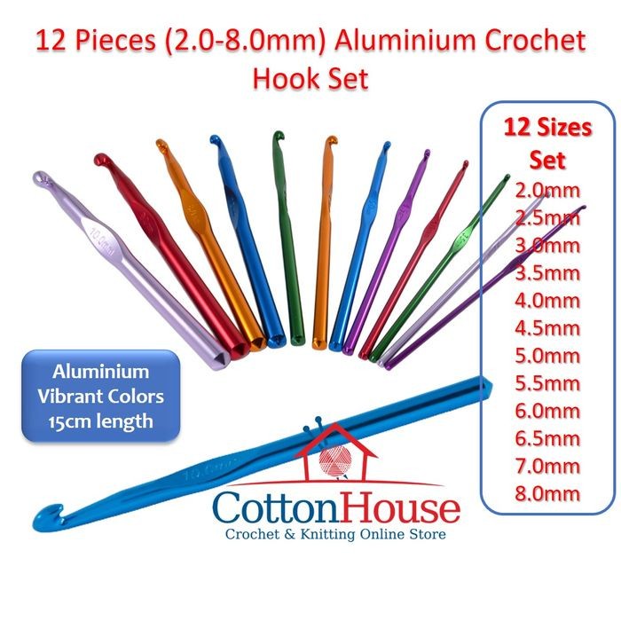 12 Pieces (2.0-8.0mm) Aluminium Crochet Hook Set Jarum Kait | Shopee ...