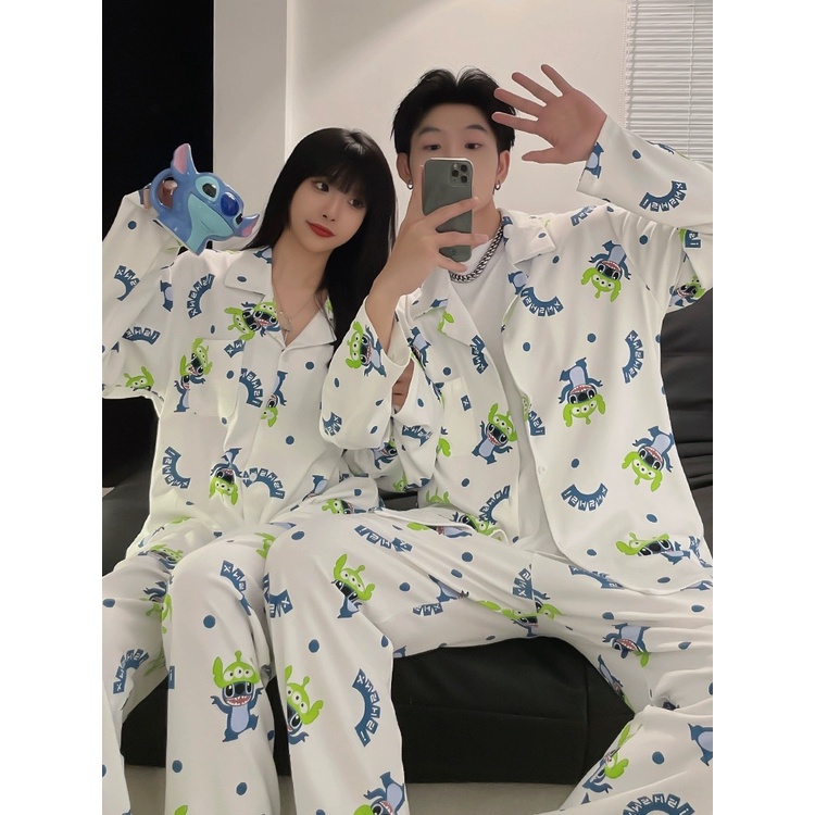 Alien Pyjamas Couple M-3XL Silk Sleepwear for Lovers Set Woman and Men ...