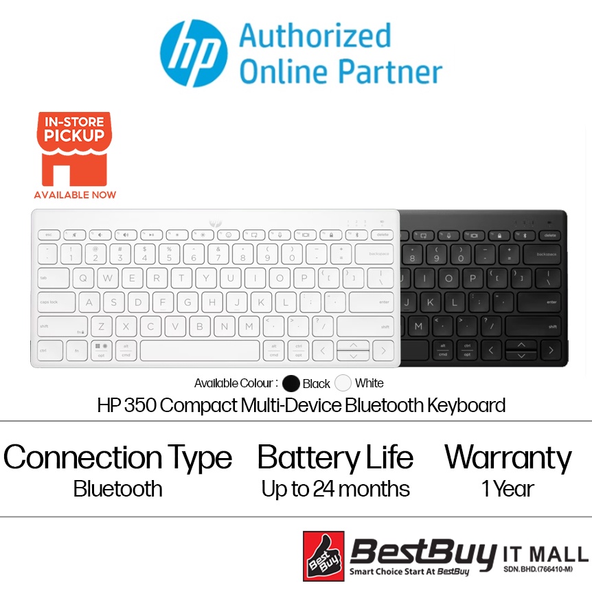 HP 350 Compact Multi-Device Bluetooth Keyboard - 692S8AA - Black ...