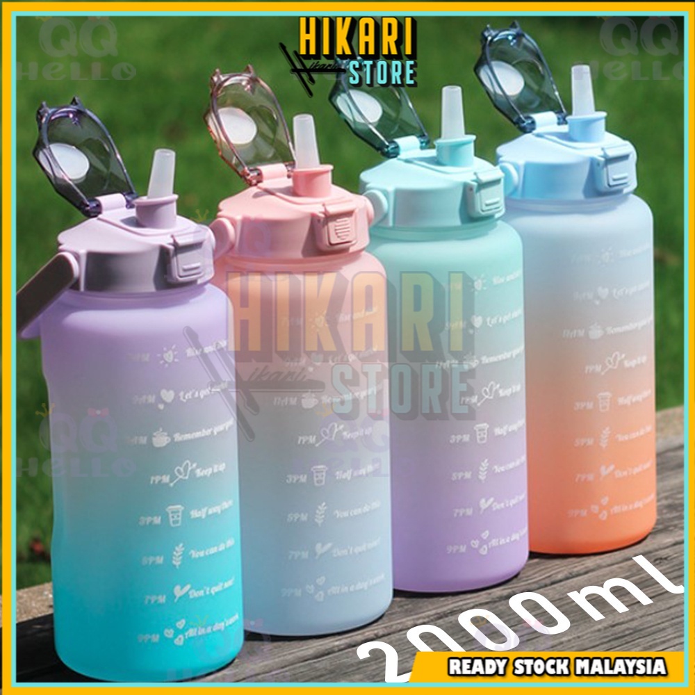 2000ml Water Bottle with reminder time Tumbler with straw scale big bottle 2Liter 2litre gym ...