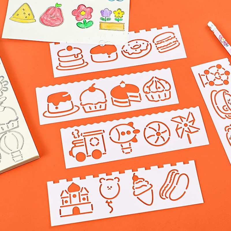 4 Pcs Cartoon Hollow Template Soft Ruler Set Student Multifunction ...