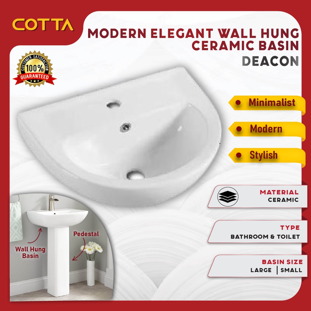 COTTA Deacon Wall Mount Basin Wash Basin Ceramic Basin Sink Toilet Sink ...