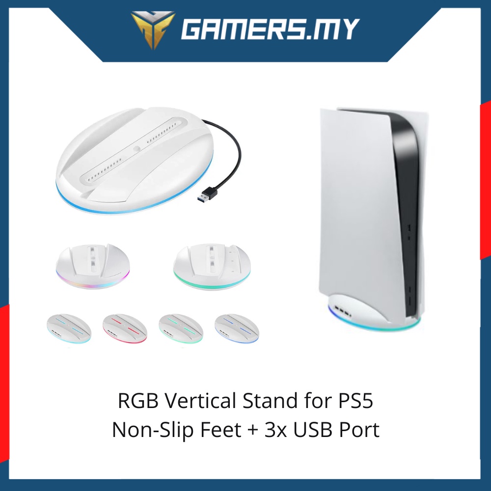 PS5 Vertical Stand with RGB Lighting Hub with 3x USB Port - Oval LED ...