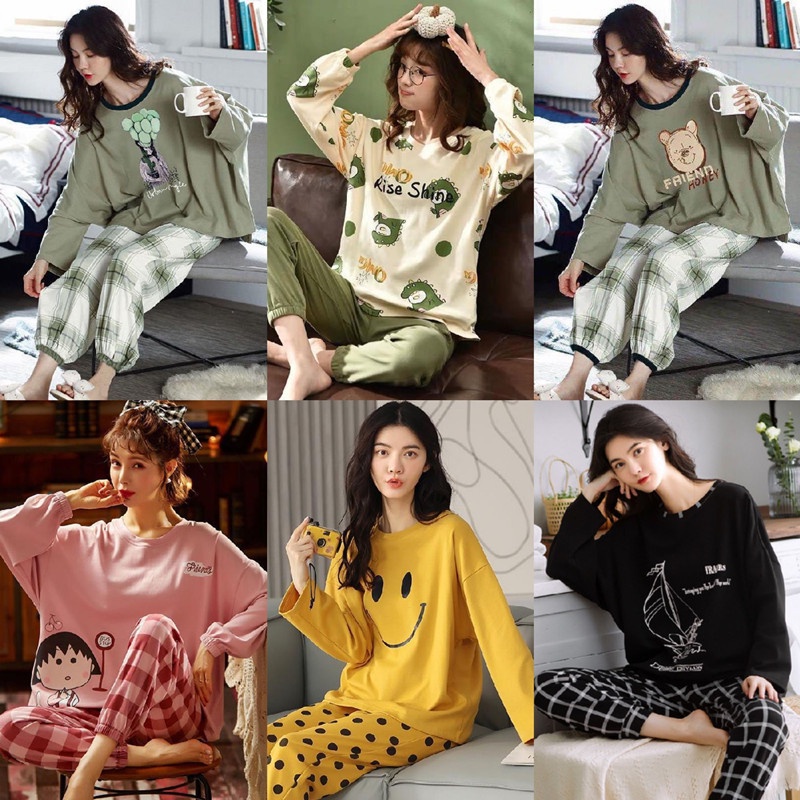 Milk Silk Pajamas Female Cartoon Casual Round Neck Long Sleeve Homewear ...