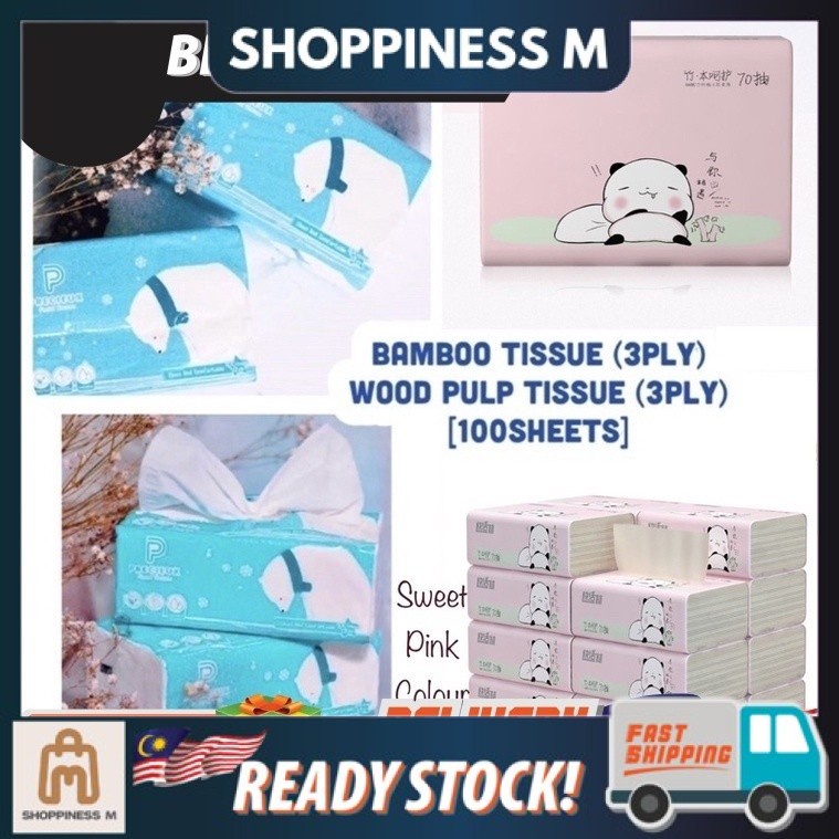 Bamboo/ Wood Pulp Tissue 3ply 100sheets Tissue paper Soft Facial Tisu ...