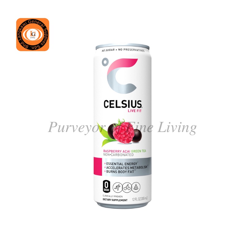 CELSIUS LIVE FIT RASPBERRY ACAI GREEN TEA FLAVORED DRINK 325ML Exp date ...