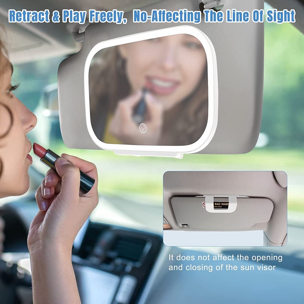 CAR LED LIGHT MIRROR Sun Visor Mirror Make Up Mirror USB Charging Back ...