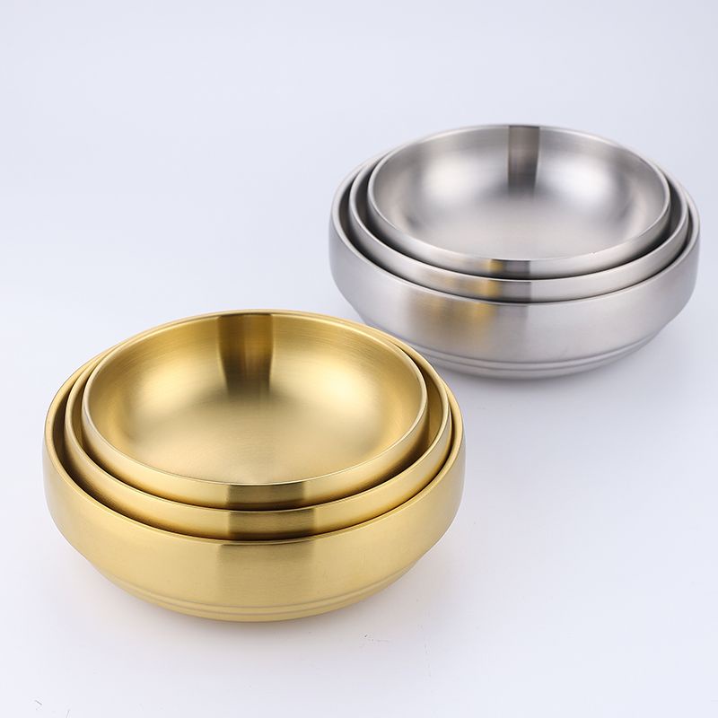 Double Stainless Steel Rice Bowl Korean Style Cold Noodle Bowl Golden ...