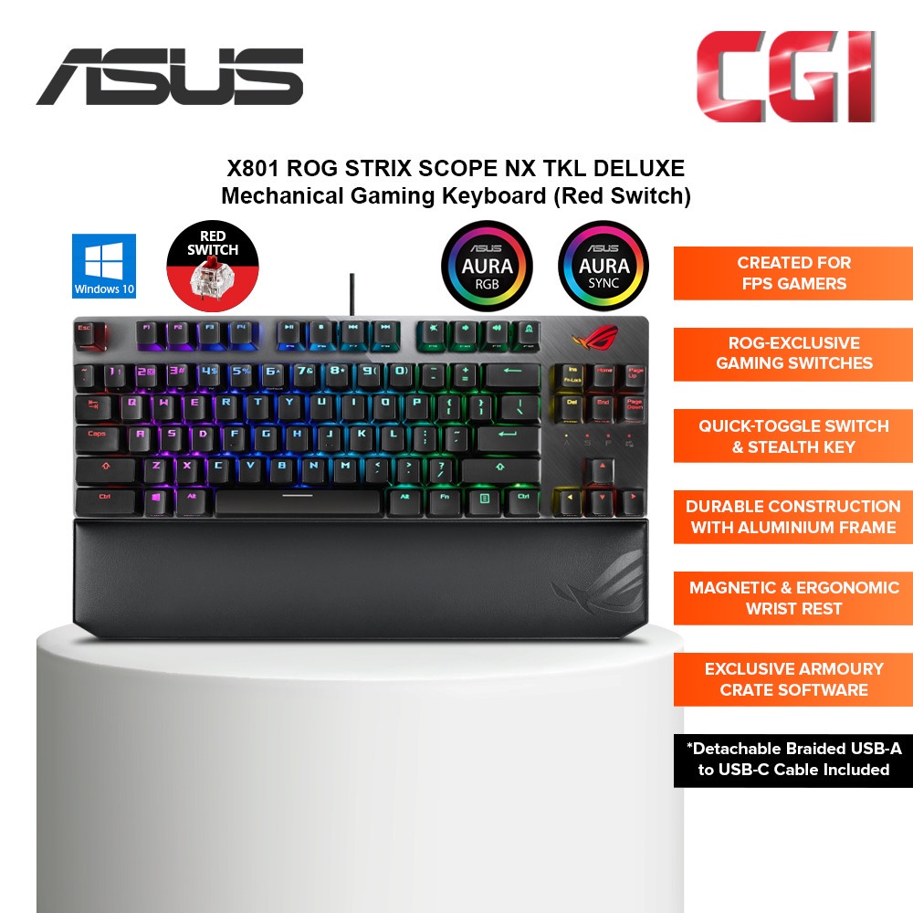 ASUS X801 ROG Strix Scope NX TKL Deluxe RGB Aura Sync Mechanical Wired ...