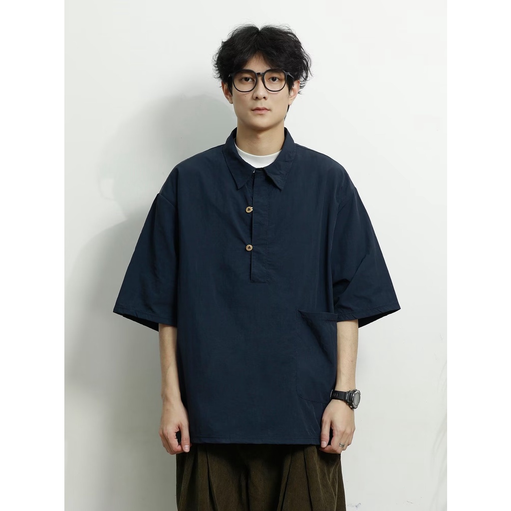 Japanese-style fashion Men's polo shirt big pocket popular style Large ...