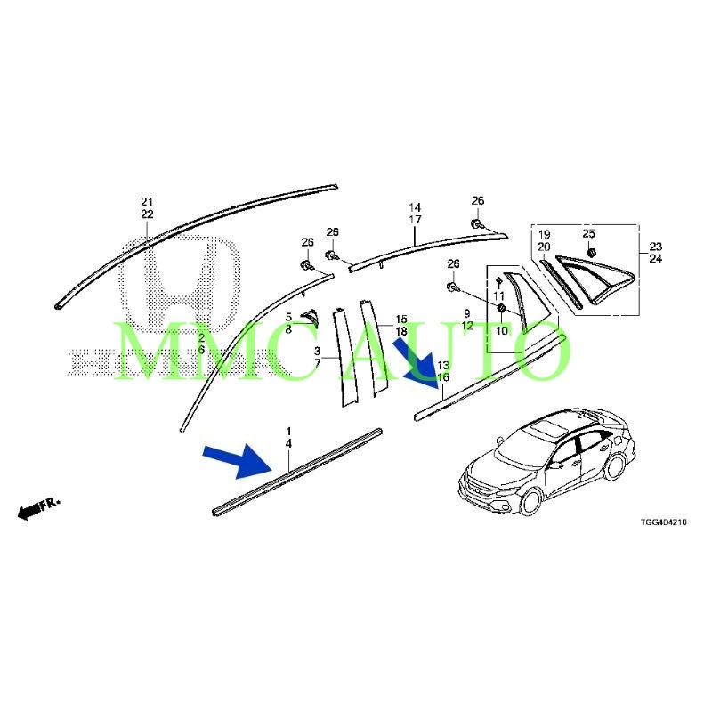 HONDA TEA CIVIC FC 2016-2019 DOOR GLASS OUTER MOULDING/ WEATHERSTRIP ...