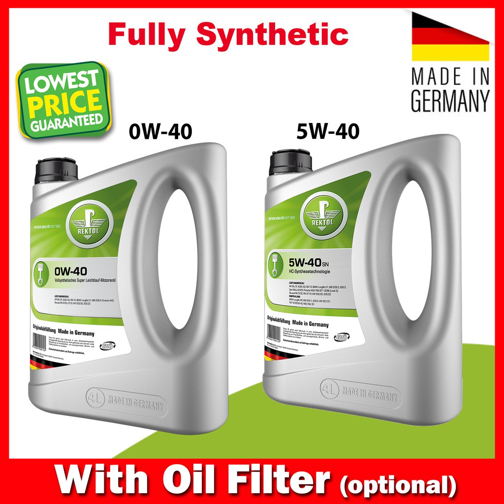 Rektol 0W40 / 5W40 Fully Synthetic Engine Oil (4L or 1Lx4) with ...