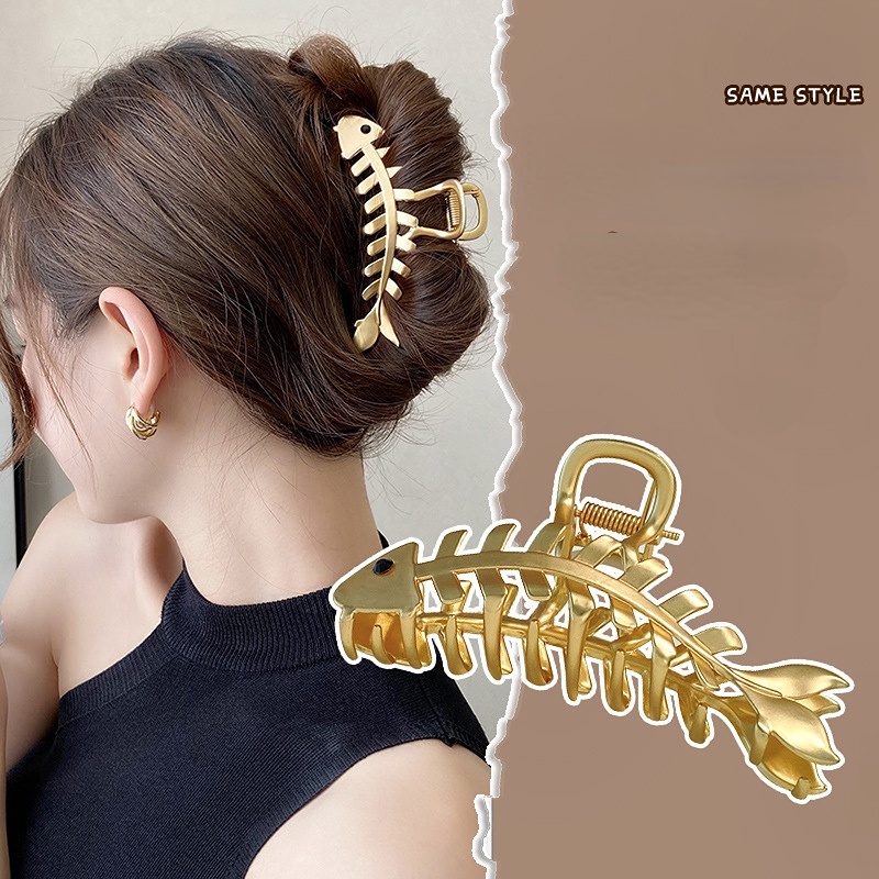 T Classy Personality Fashion Fishbone Big Grab Clip Korean Version Cute ...