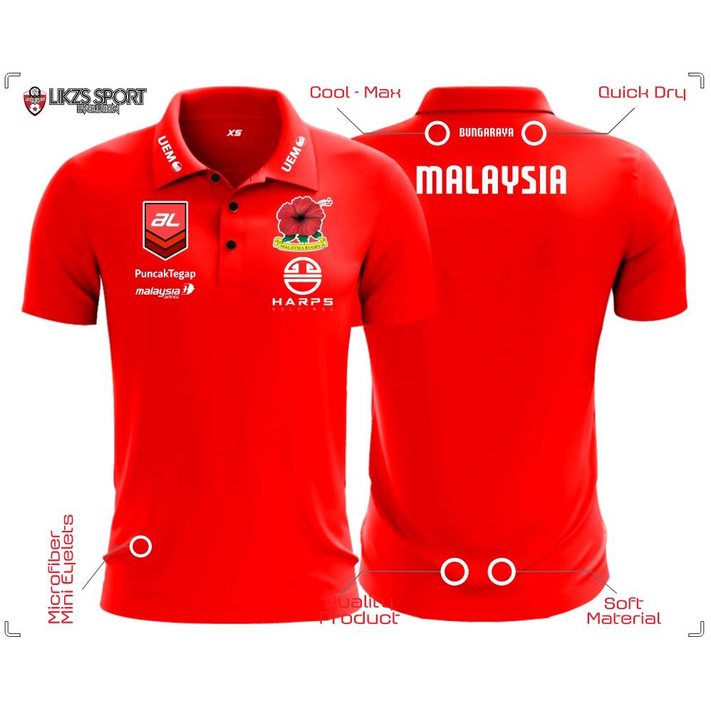 NEW Malaysia Rugby Travel Jersey DX6-AL Polo Microfiber Baju Berkolar ...