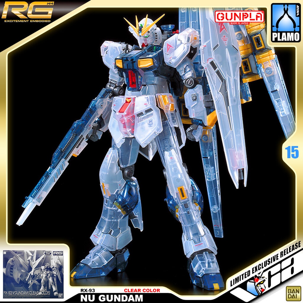 BANDAI GUNPLA REAL GRADE RG 1/144 RX-93 V NU GUNDAM CLEAR COLOR LIMITED Assemble Robot Model Toy ...