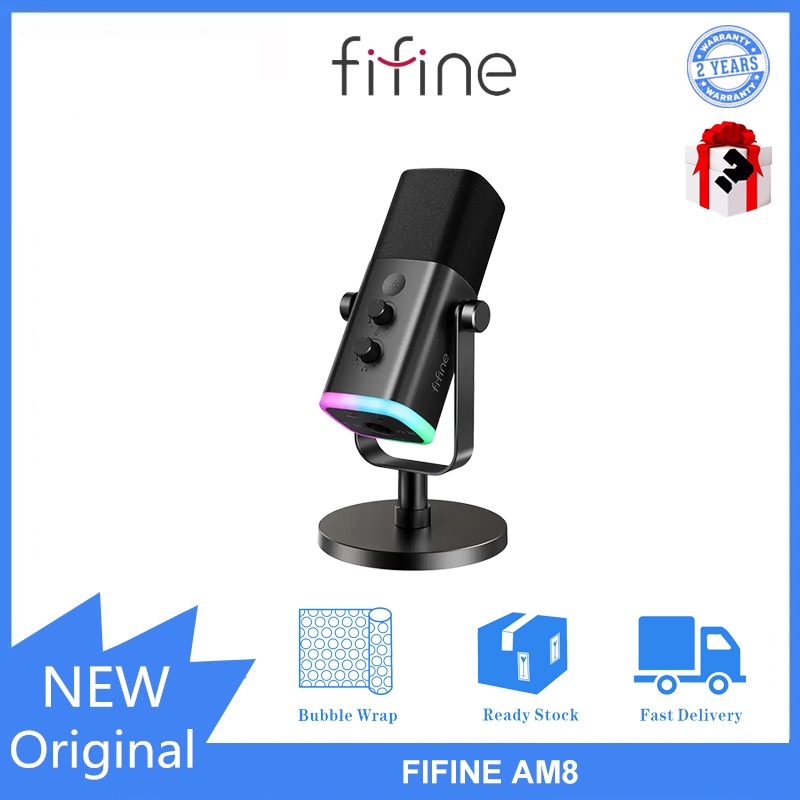 Fifine AM8 Noise Reduction Microphone RGB Light Effect Computer Desktop ...