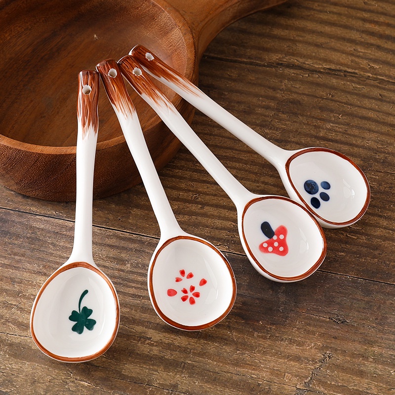 Japanese long handled ceramic spoon children's ceramic spoon cartoon ...