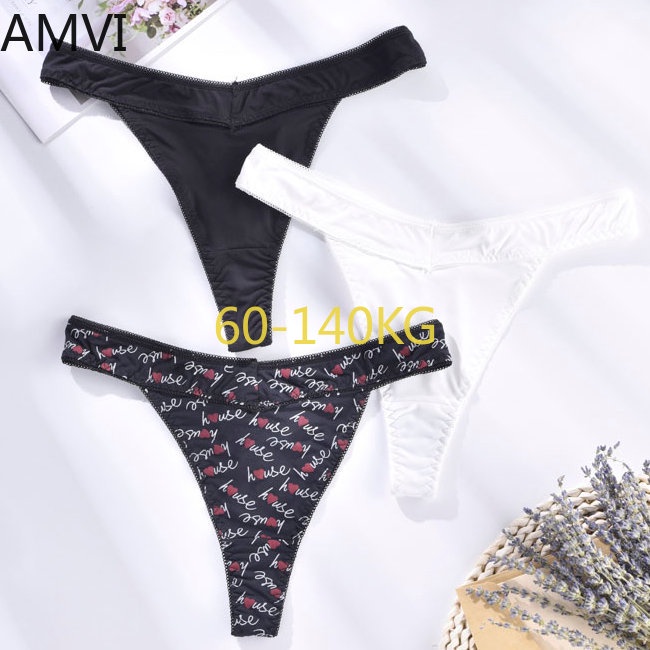 AMVI Sexy Thongs Panty Plus Size for Women Fashion Low Waist Panties Underpants Breathable 60 ...