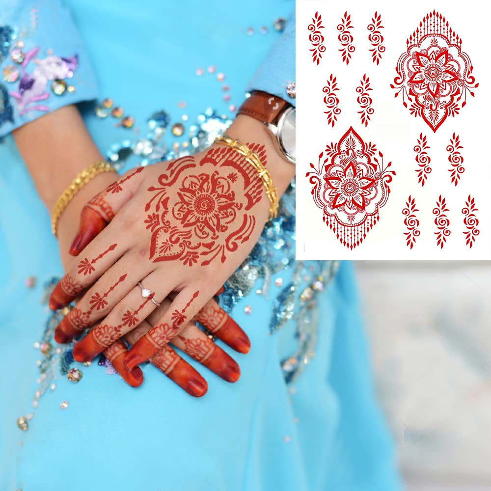 Red Hand Henna Temporary Tattoos Women Bride Hand Tattoo Sticker Body ...