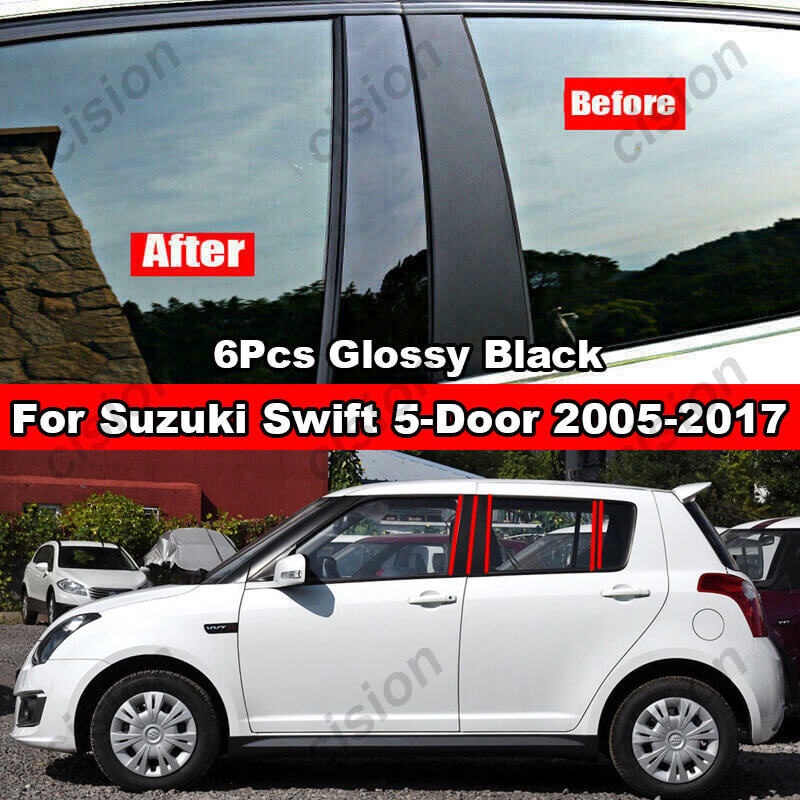 For Suzuki Swift 5-Door 2005-2017 6Pcs Glossy Black Car Window Door ...