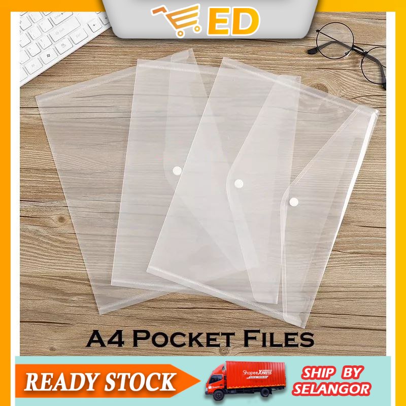 ED_Extra Thick A4 clear thicker pocket files button folder transparent ...