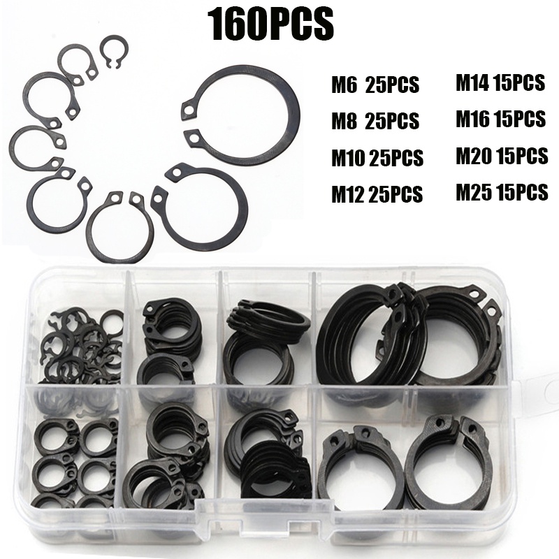 160pcs C Clip External Circlip Snap Retaining Rings Set Carbon Steel M6 ...