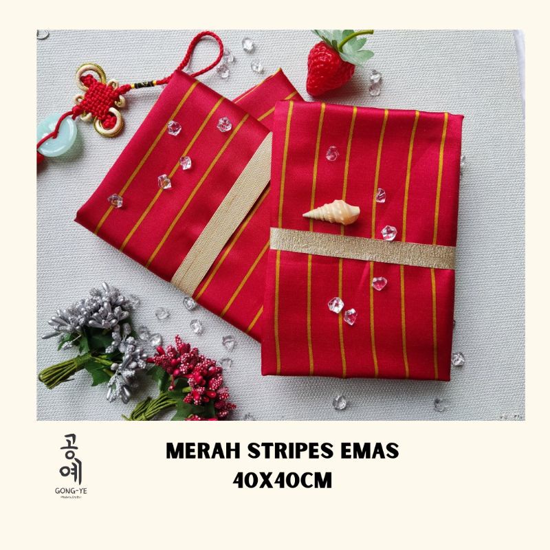 MERAH Hampers Furoshiki Fabric Satin Napkin When Red Stripes Gold Gift ...