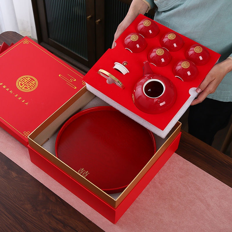 Chinese Engagement Red Bride Modified Tea Cup Lifting Handle Teapot ...