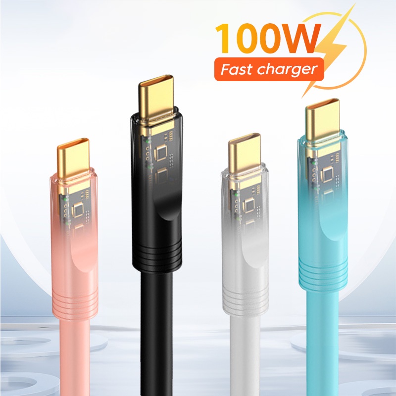 100W 6A Transparent Macarons Data Cable Fast Charging USB C Mobile ...