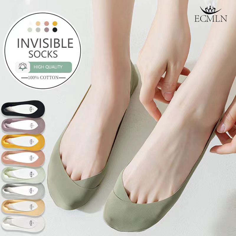 ECMLN Ice Silk Quality Invisible Socks for Women Cross Cotton Non-slip ...