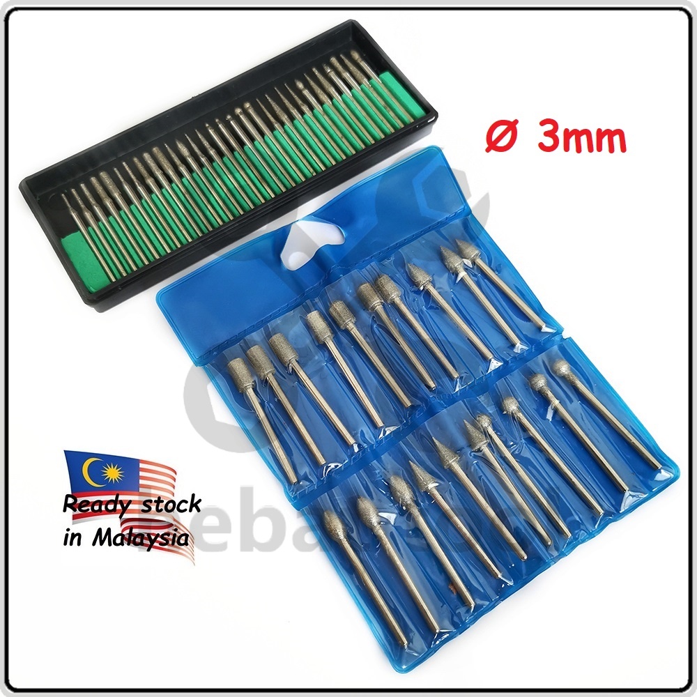 3mm Diamond Burr Grinding Head Grinder Burr Abrasive Polishing Porting ...