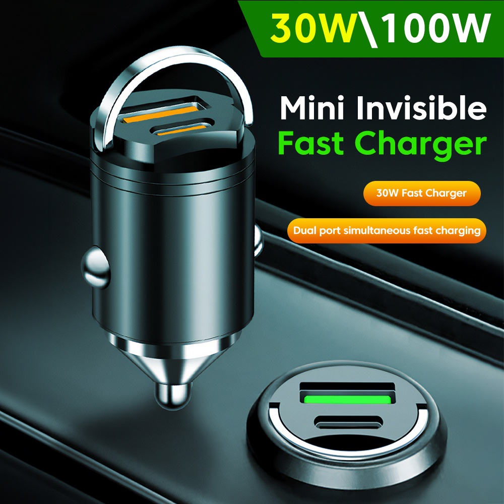 100W Mini Metal Ring Car Charger Fast Charge Charging Type C Cell Phone ...