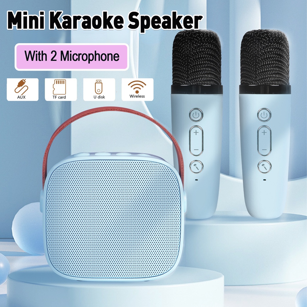 【With 2 Microphoneh】Wireless Karaoke, Mini Speaker with microphone ...