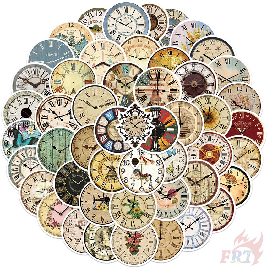 50Pcs/Set Vintage Clock Art Series 01 Stickers DIY Fashion Waterproof ...