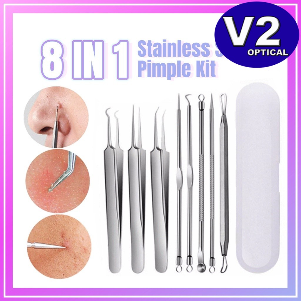 8 IN 1 Stainless Steel Acne Extractor Remover Kit Blackhead Clip Pimple ...