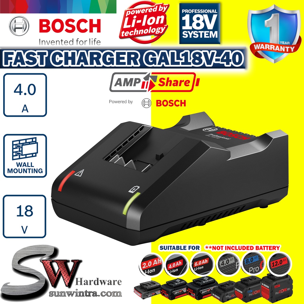 Bosch Charger GAL18V-40 Professional (FAST CHARGING) GAL 18V-40 Charger ...