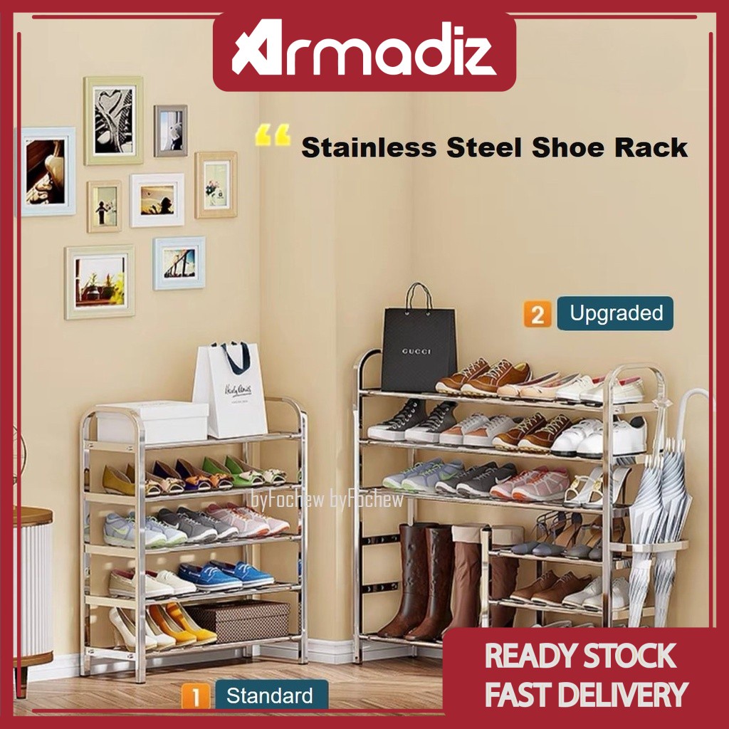 AMZ Rak Kasut Stainless Steel Shoe Rack Shoe Shelf Storage Organizer ...