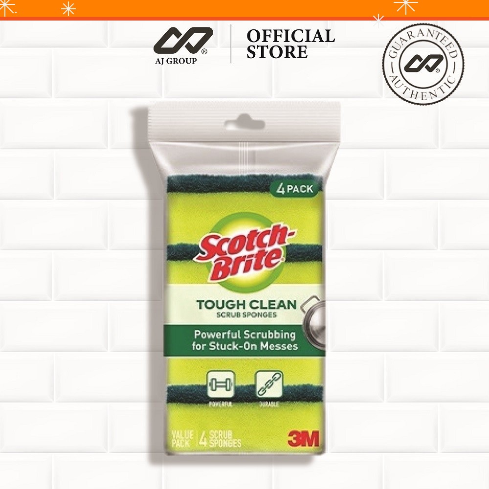 3M SCOTCH-BRITE Tough Clean Scrub Sponge (4's) | Shopee Malaysia