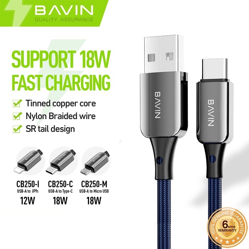 BAVIN CB250 18W PD Fast Charging Cable Nylon Braided Micro Type C ...