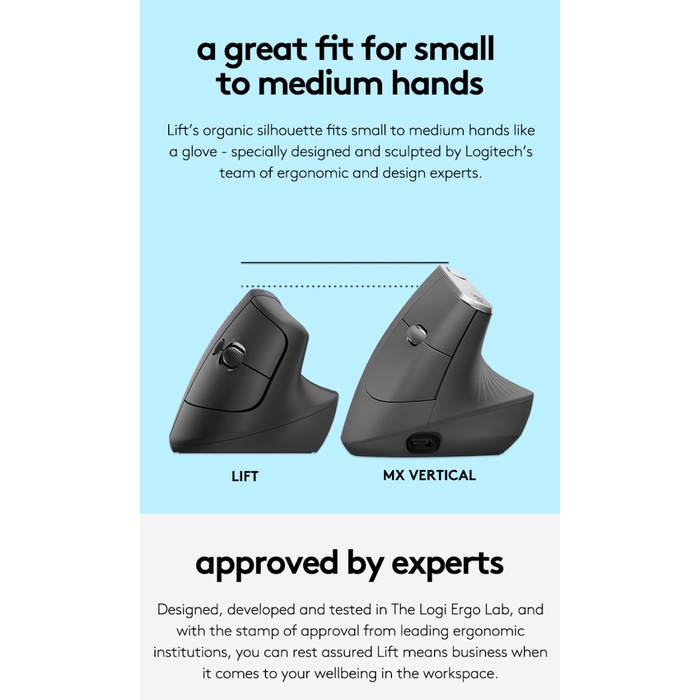 LOGITECH Lift Vertical Ergonomic Wireless Mouse For Business ...
