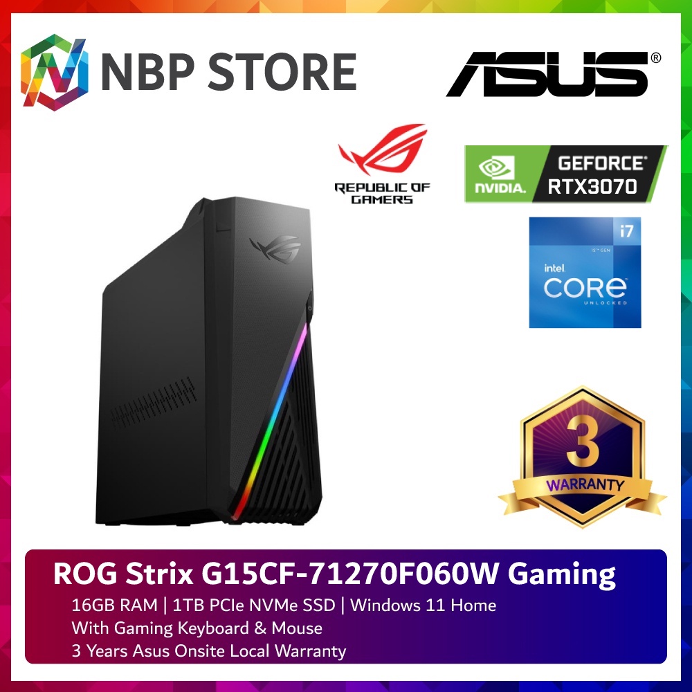 Asus ROG Strix G15CF-71270F060W Gaming Desktop PC ( I7-12700F, 16GB ...