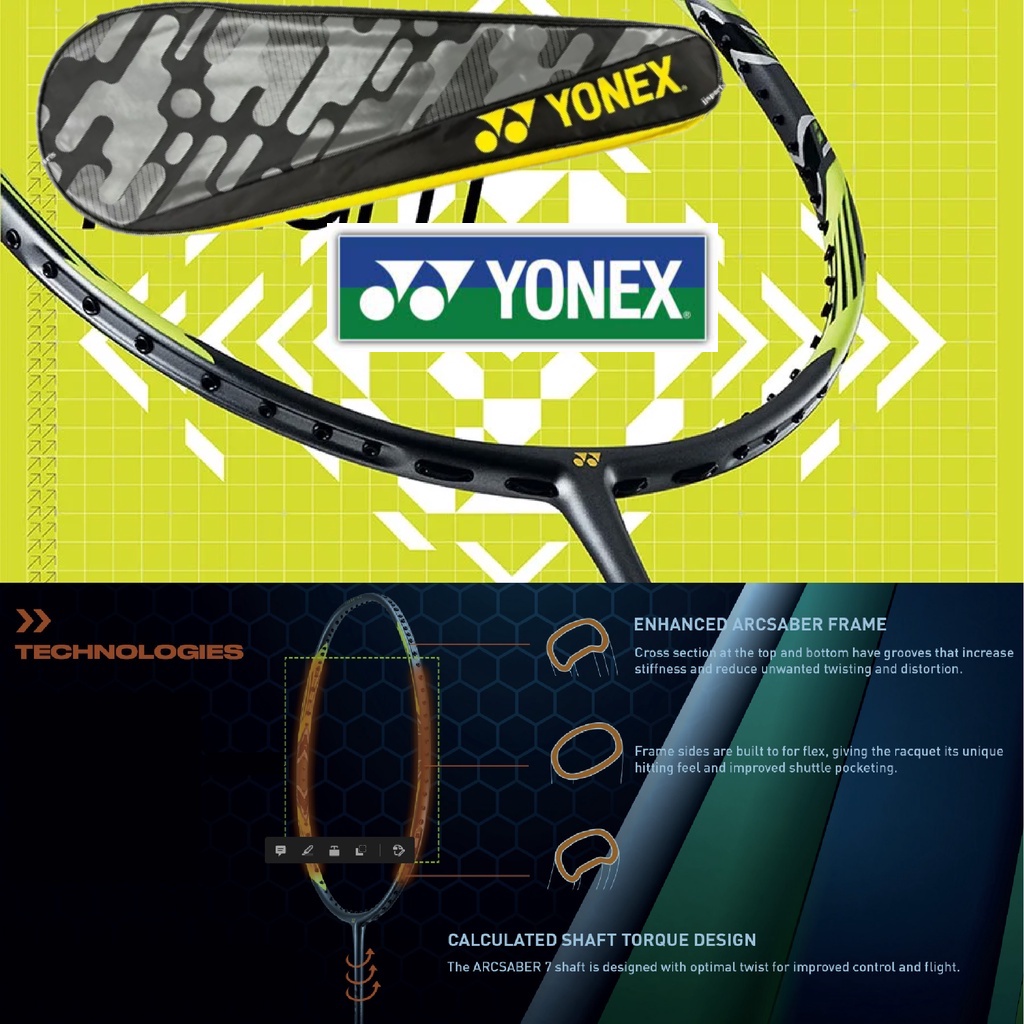 Yonex ARCSABER 7 PLAY badminton racket 100% ORIGINAL- Yellow/Grey | Shopee Malaysia