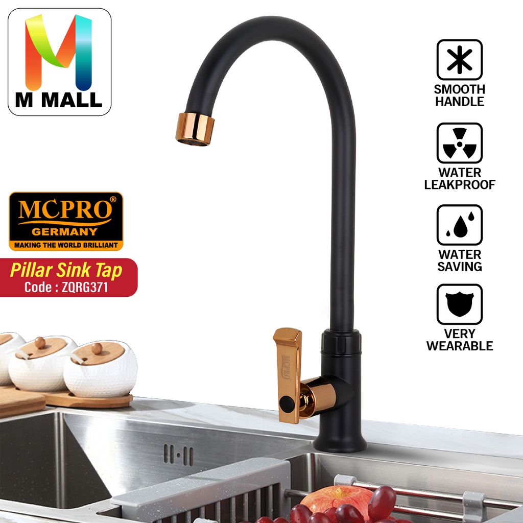 MCPRO Kitchen Bathroom Faucet Rose Gold and Black Coated on Pillar Sink ...