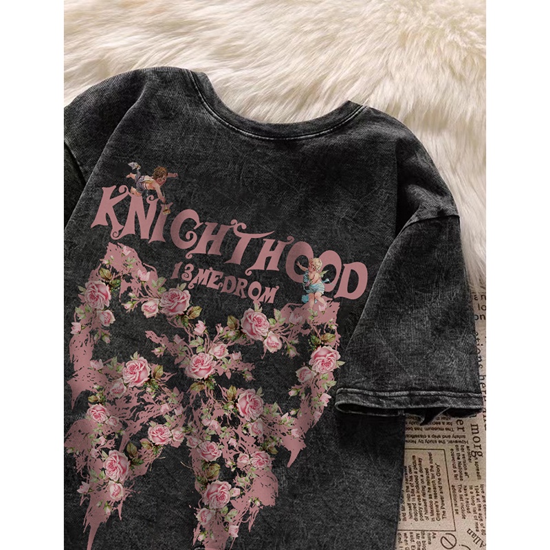 Wash Black Series 】2024 New 100 Cotton Retro Korean Style Women T