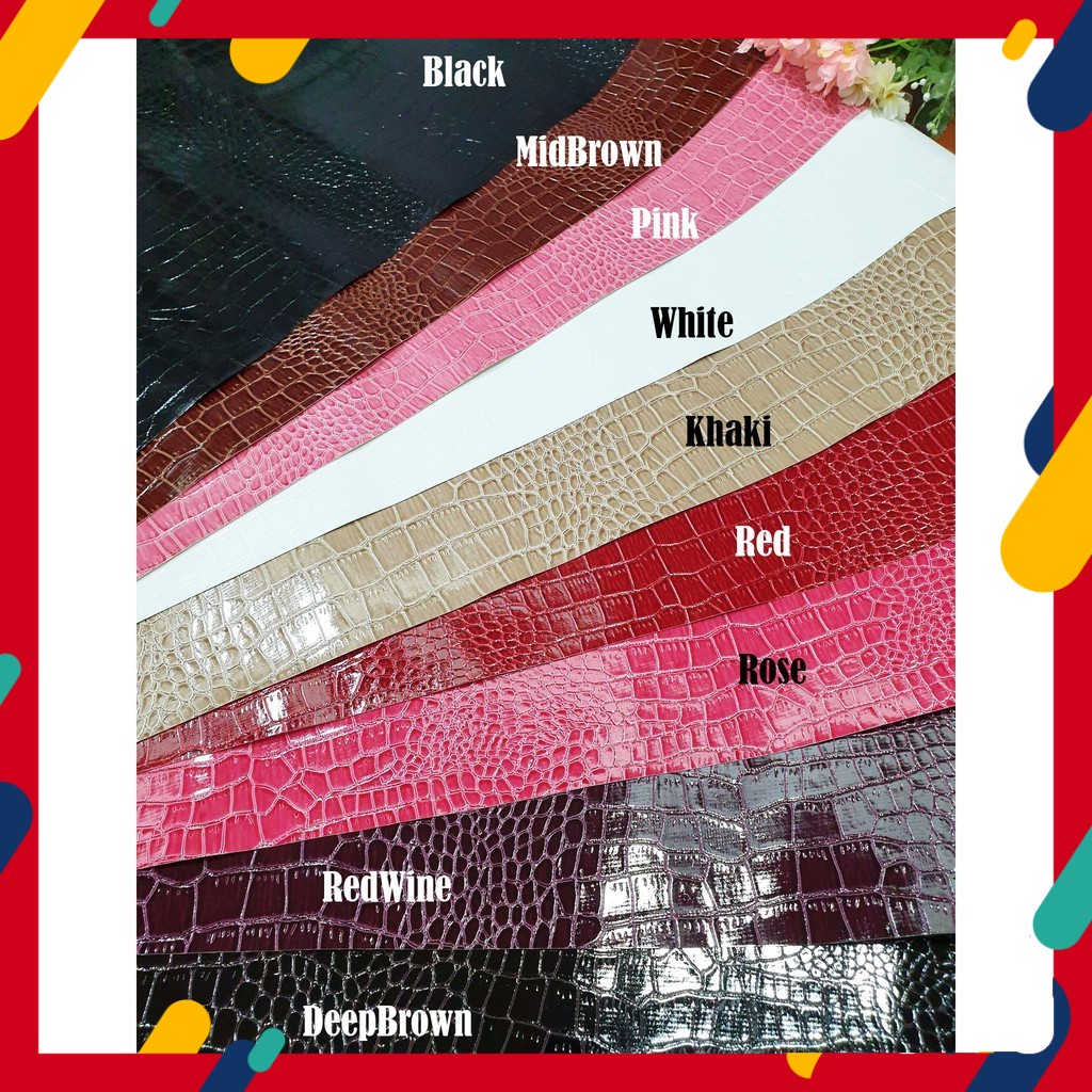 Plain Croco Skin / Stone Skin Shining PVC PU Leather (Agak Nipis, Bukan ...